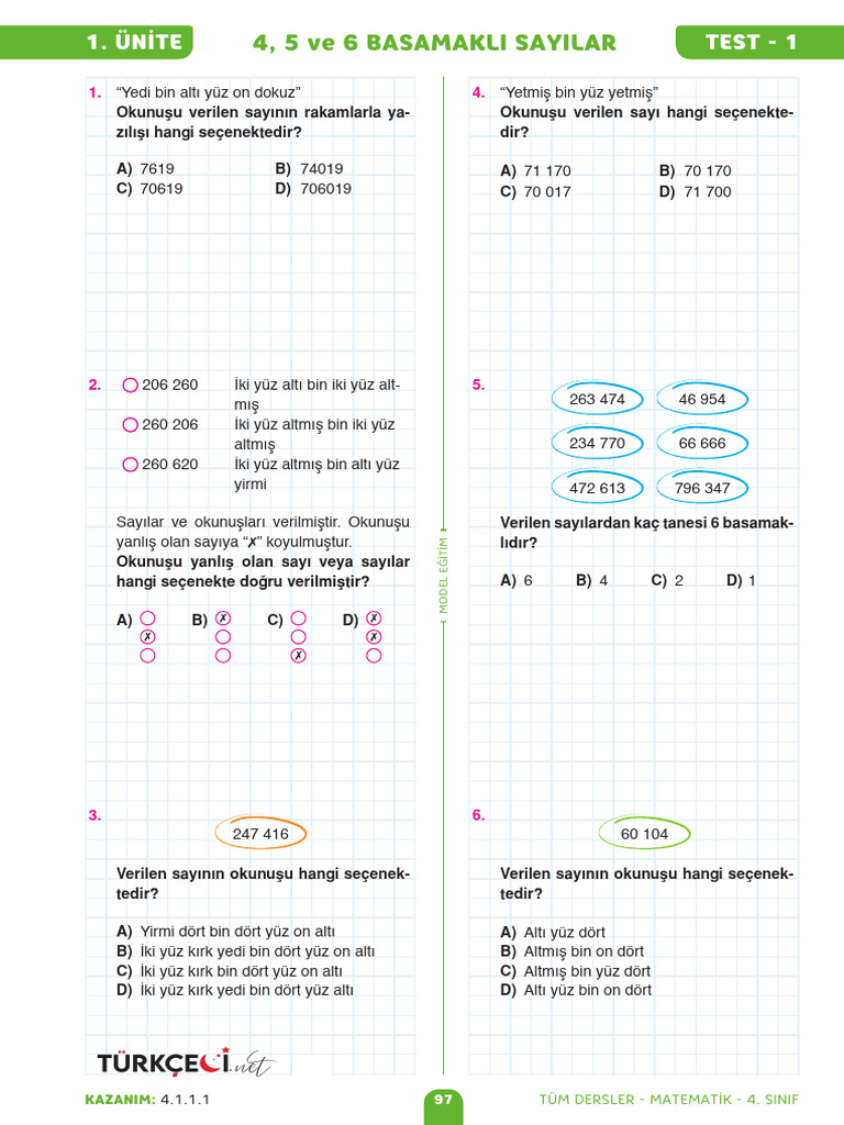ÜNİTE - 4, 5 Ve 6 BASAMAKLI SAYILAR | PDF