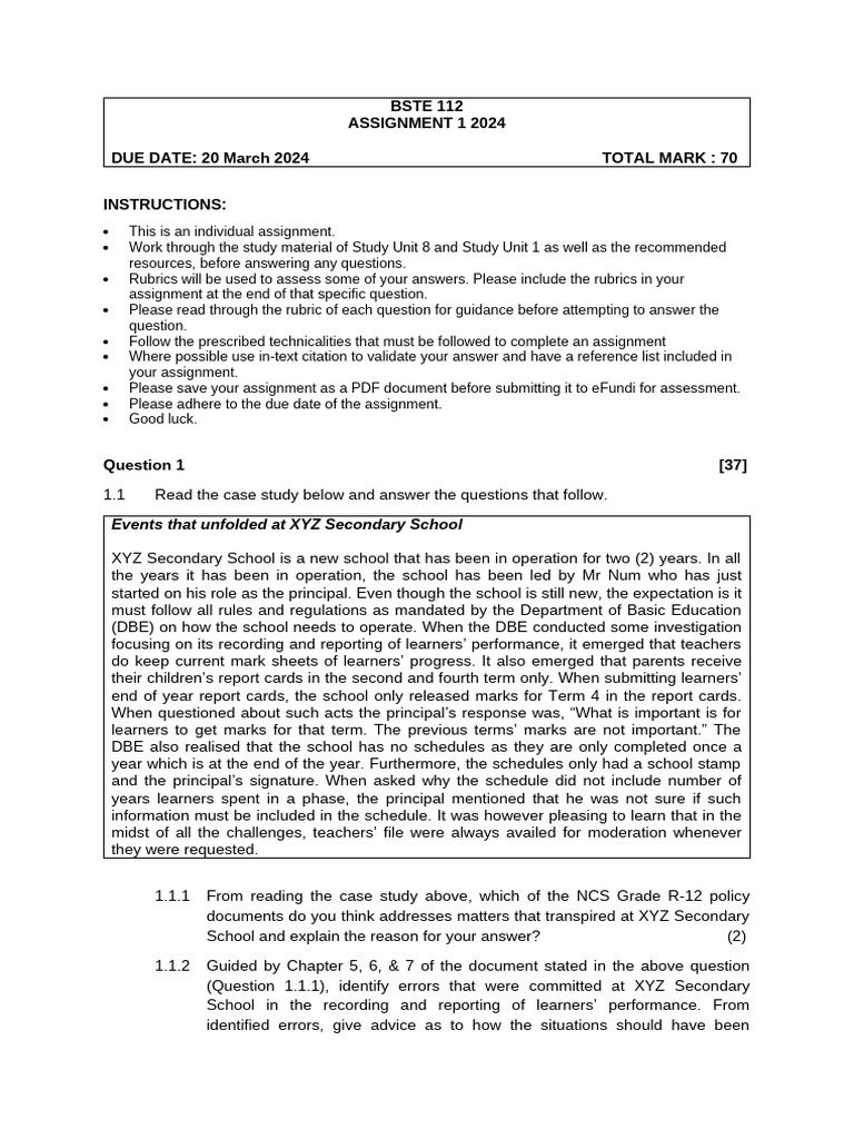 BSTE 112 Assignment 1 Guidelines | PDF