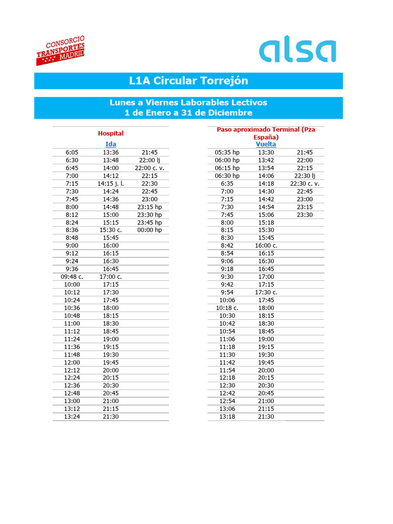 Horarios L1a | PDF