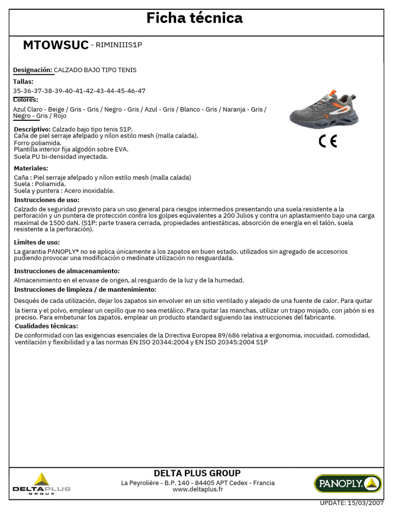 Ficha Tecnica Calzado Seguridad PDF | PDF
