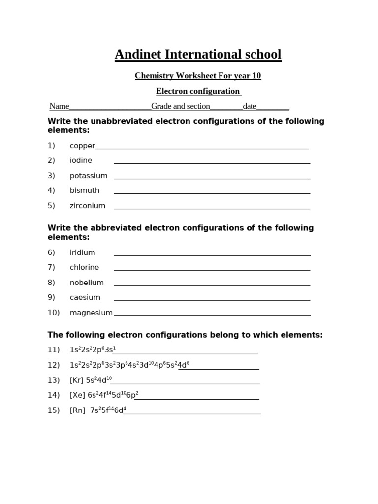 Chemistry Worksheet For Year 10 | PDF