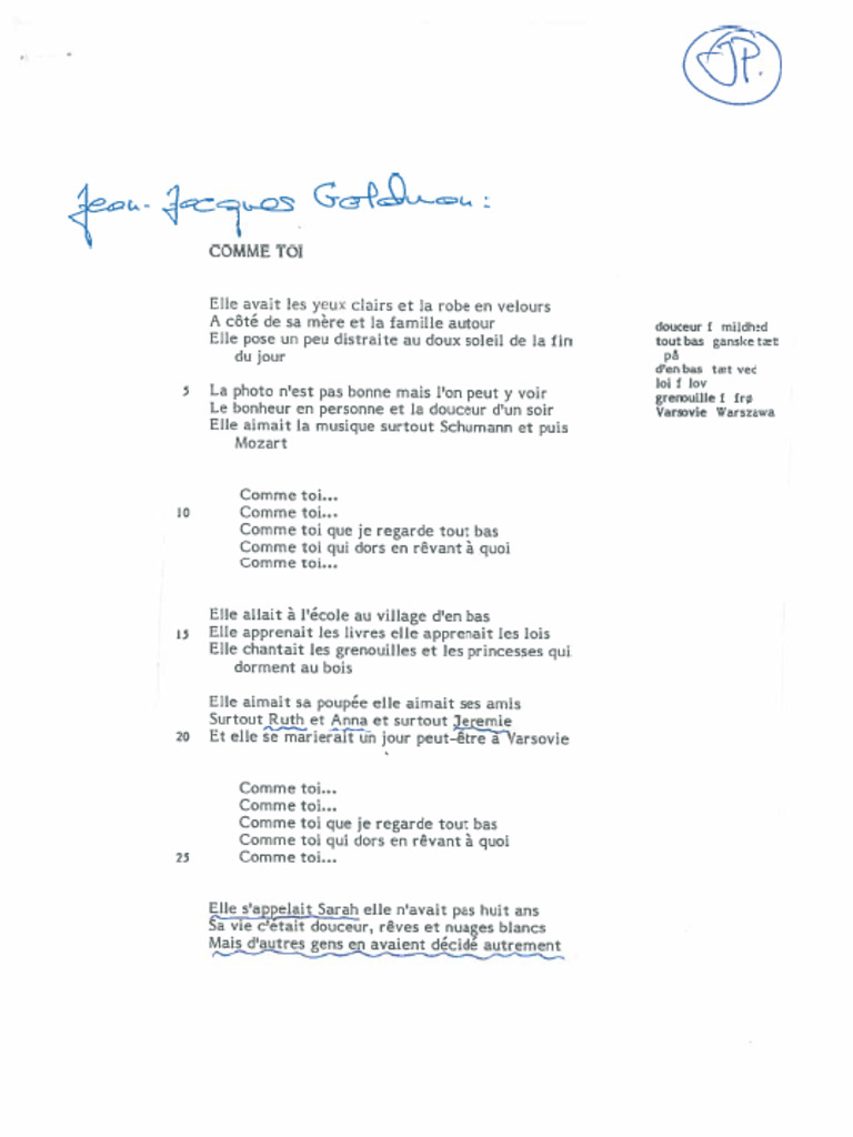Comme Toi (Jean-Jacques Goldman) | PDF