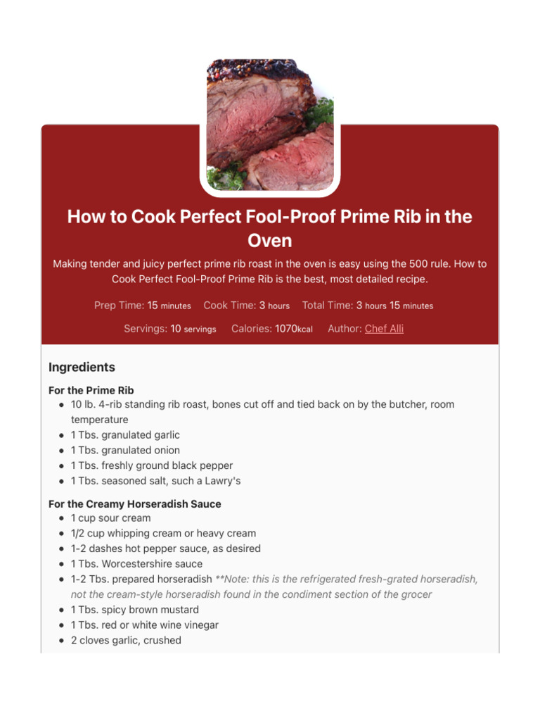 How To Cook Perfect Fool-Proof Prime Rib in The Oven - Chef Alli | PDF | Sauce | Fat