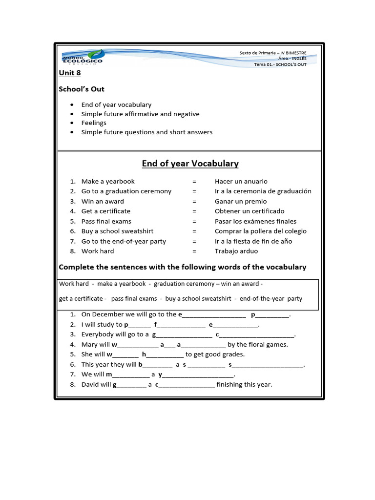 Ficha 6to Inglés 2 | PDF
