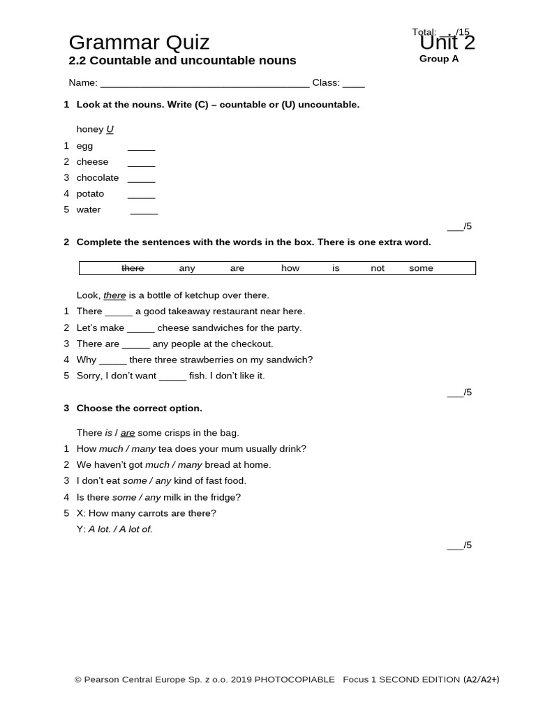 Focus1 2E Grammar Quiz Unit2.2 GroupA | PDF