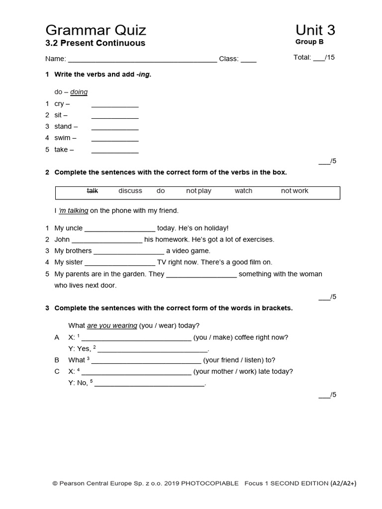 Focus1 2E Grammar Quiz Unit3.2 GroupB | PDF