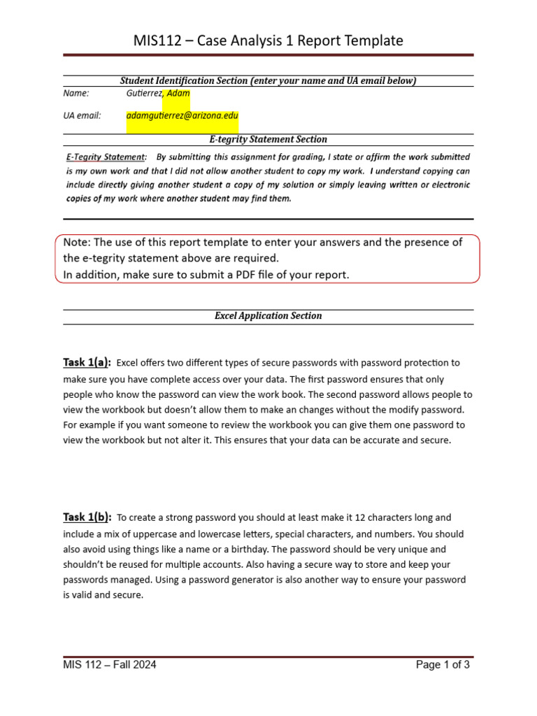 MIS112 - Case Analysis 1 Report Template | PDF | Password | Computing