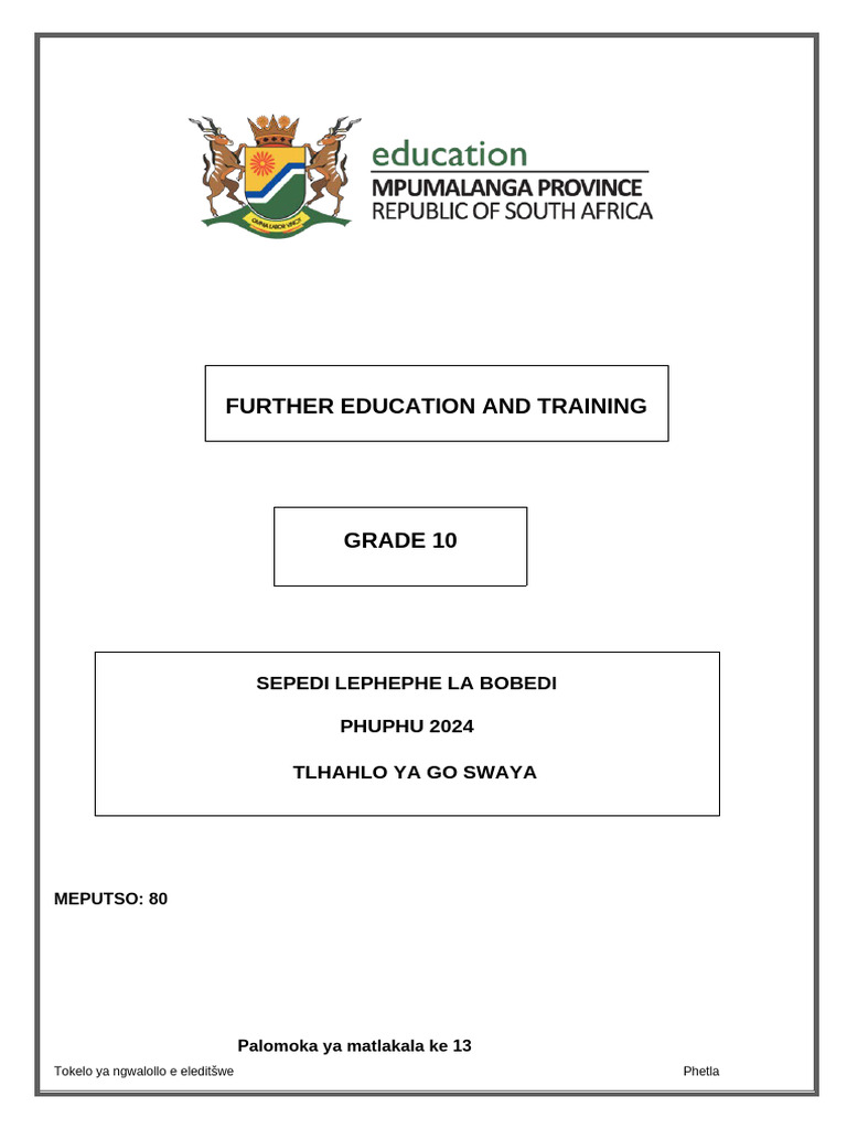 Sepedi HL Grade 10 P2 | PDF