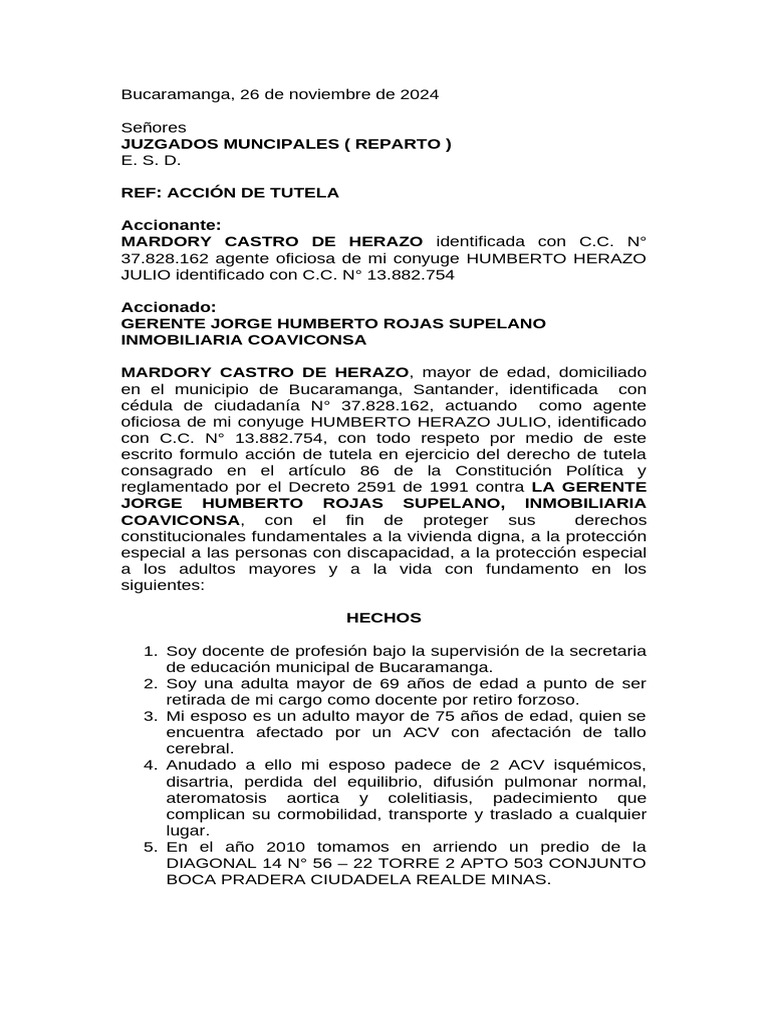 Tutela Profe Mardory 2 | PDF | Petición | Derecho Constitucional