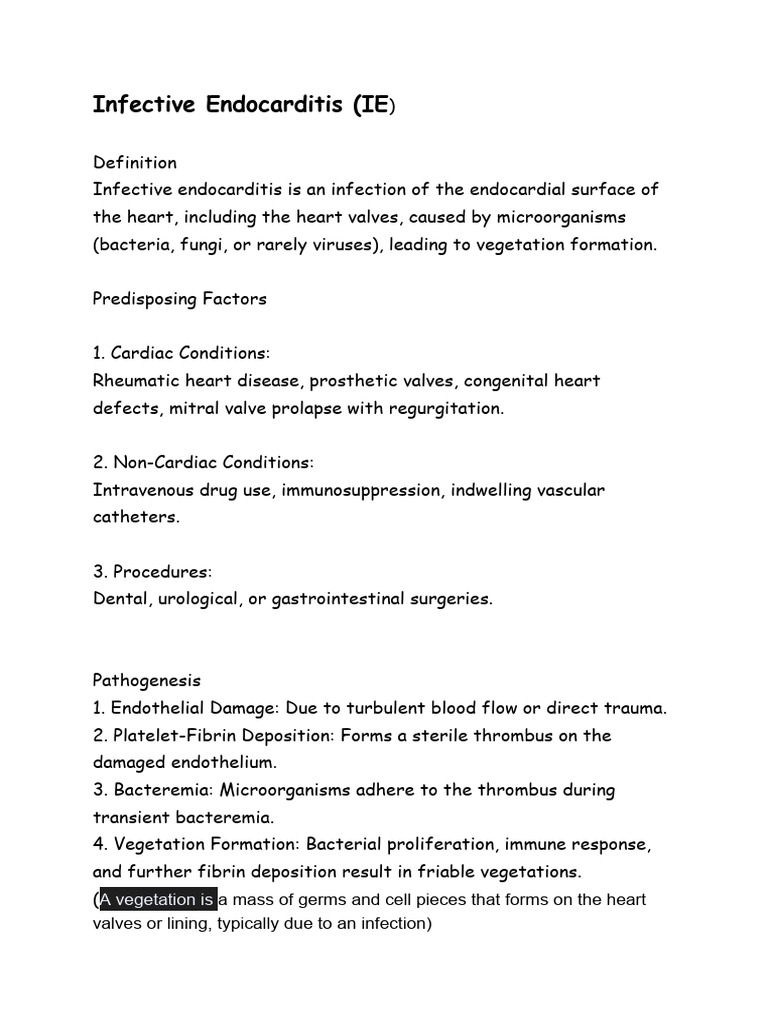 Infective Endocarditis (IE) | PDF | Causes Of Death | Diseases And ...