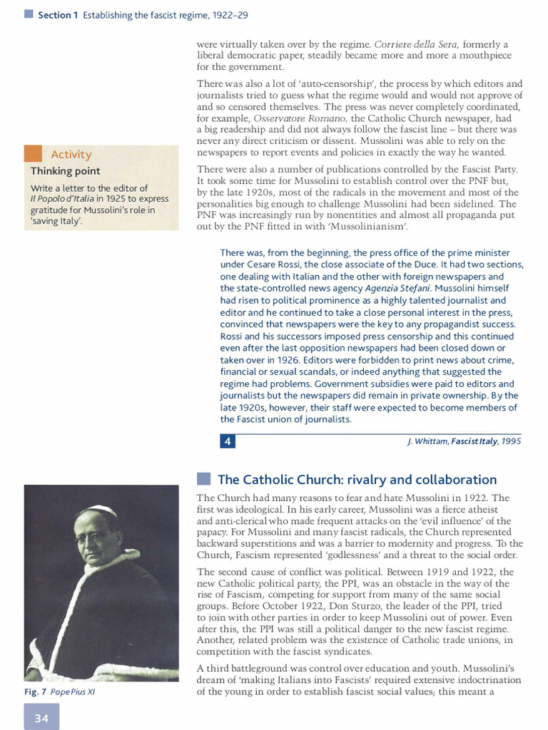 Mussolini's Fascist Regime and Media Control | PDF | Benito Mussolini ...