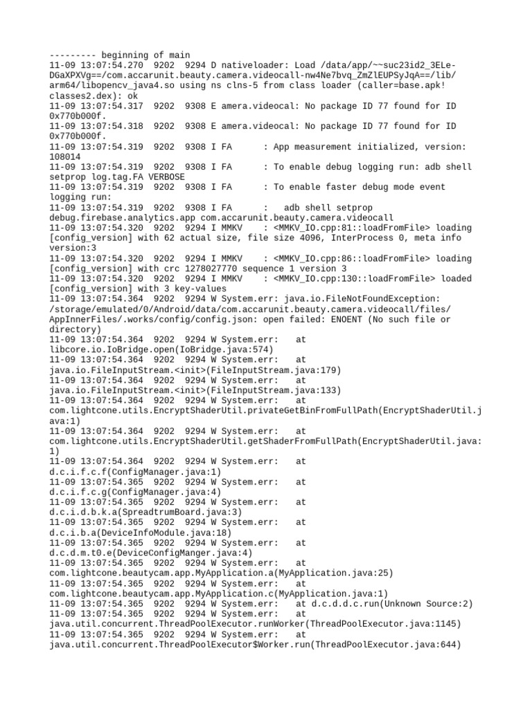 Com - Accarunit.beauty - Camera.videocall Logcat | PDF | Computer Programming | Software