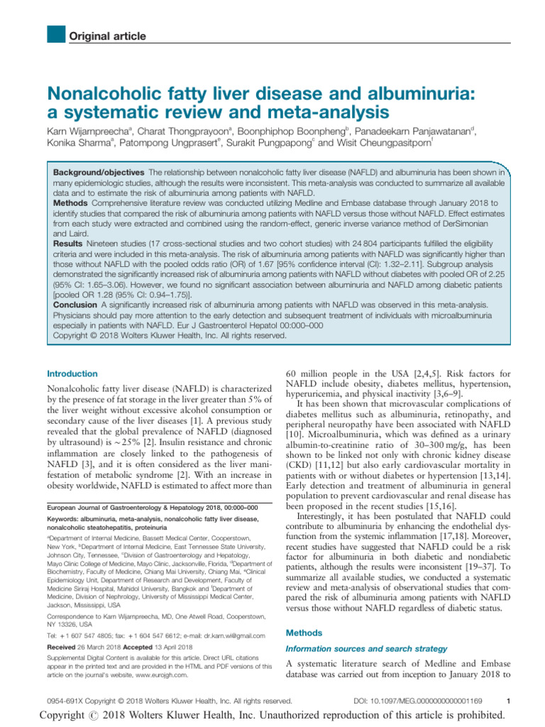 3 - NAFLD and Albuminuria A Systematic Review | PDF | Meta Analysis | Cirrhosis
