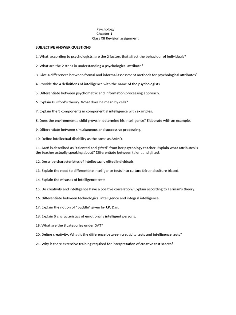 Class 12 Psychology Chapter 1 Guide | PDF | Intelligence | Intelligence Quotient