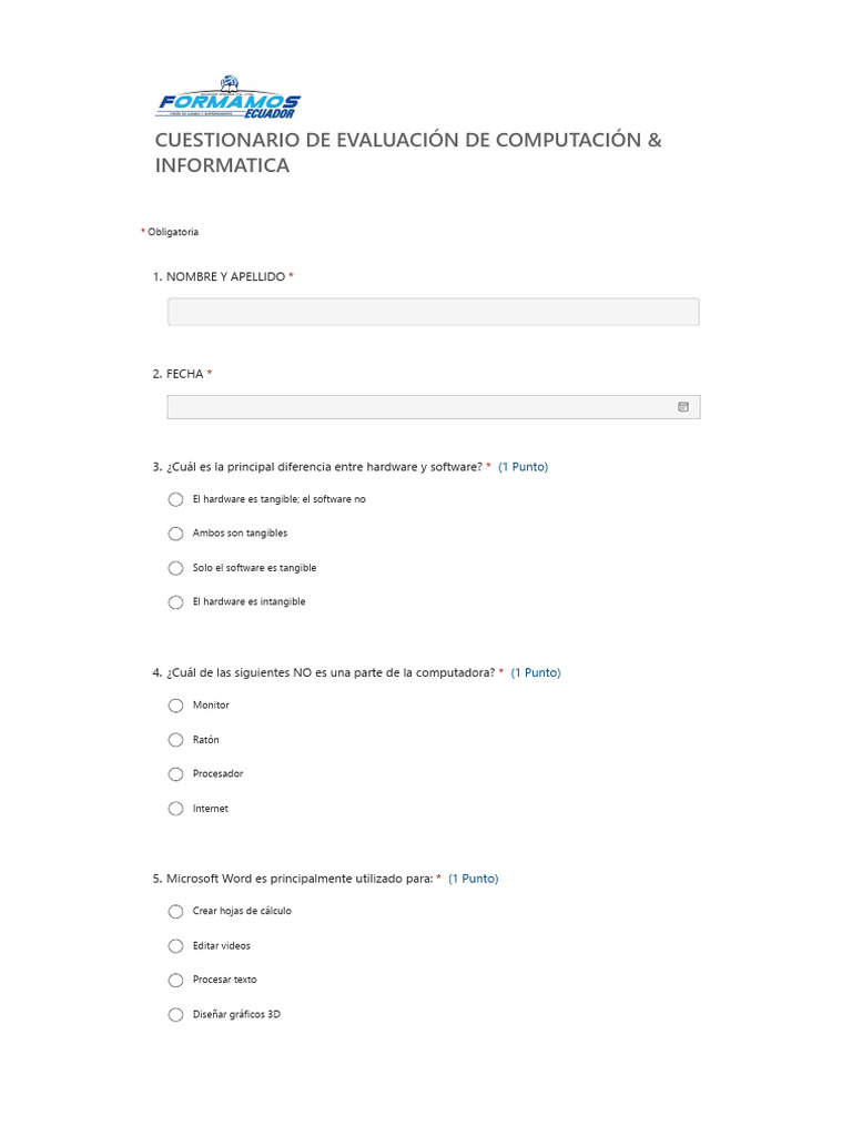 Cuestionario de Evaluación de Computación & Informatica | PDF | Microsoft PowerPoint | Microsoft ...
