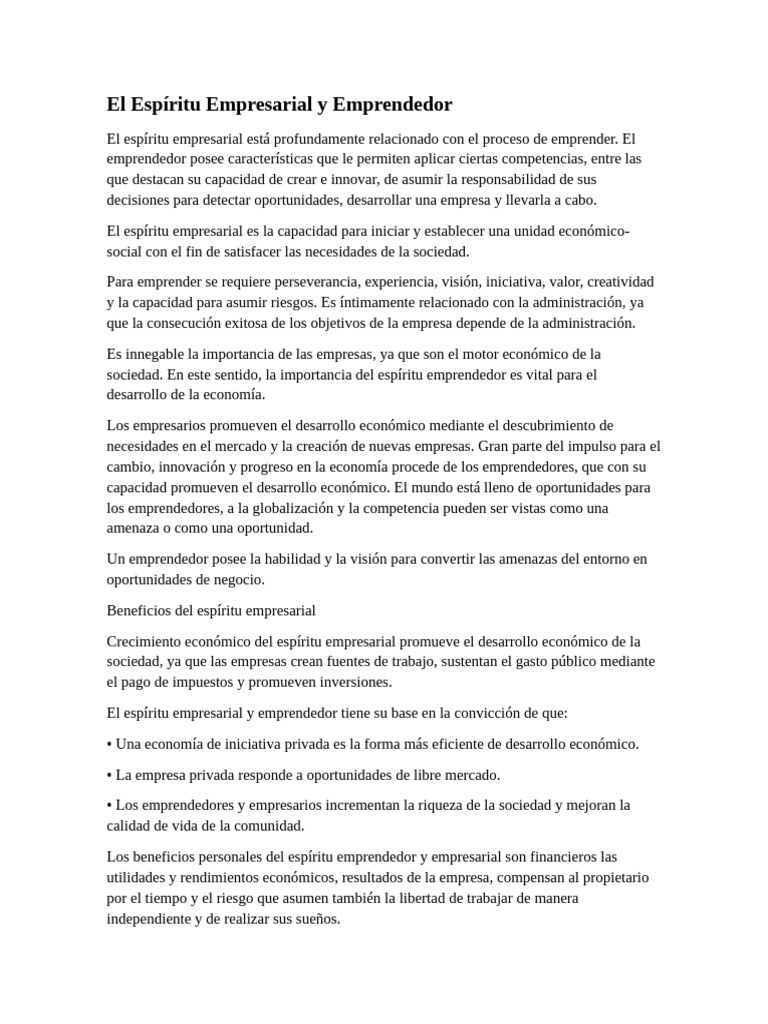 El Espiritu Empresarial Y Emprendedor Pdf Iniciativa Empresarial
