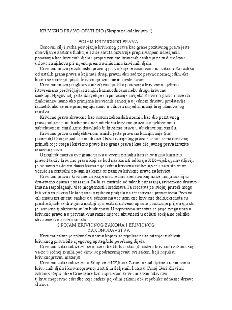 KRIVICNO PRAVO - Skripta | PDF