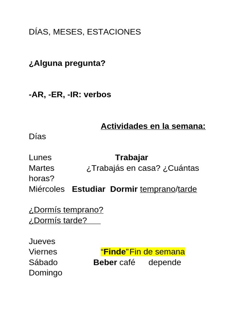Días, Meses, Estaciones | PDF | Almuerzo | Cocina
