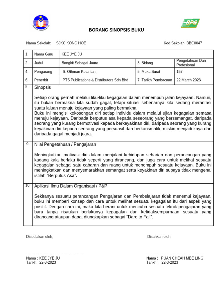 Sinopsis Buku 3 2023 KJJ | PDF