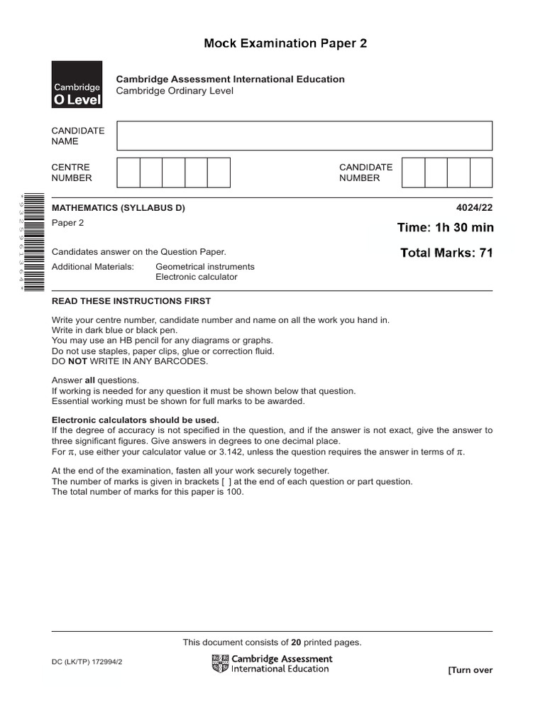 Cambridge O Level Math Paper 2, 2019 | PDF | Mathematics