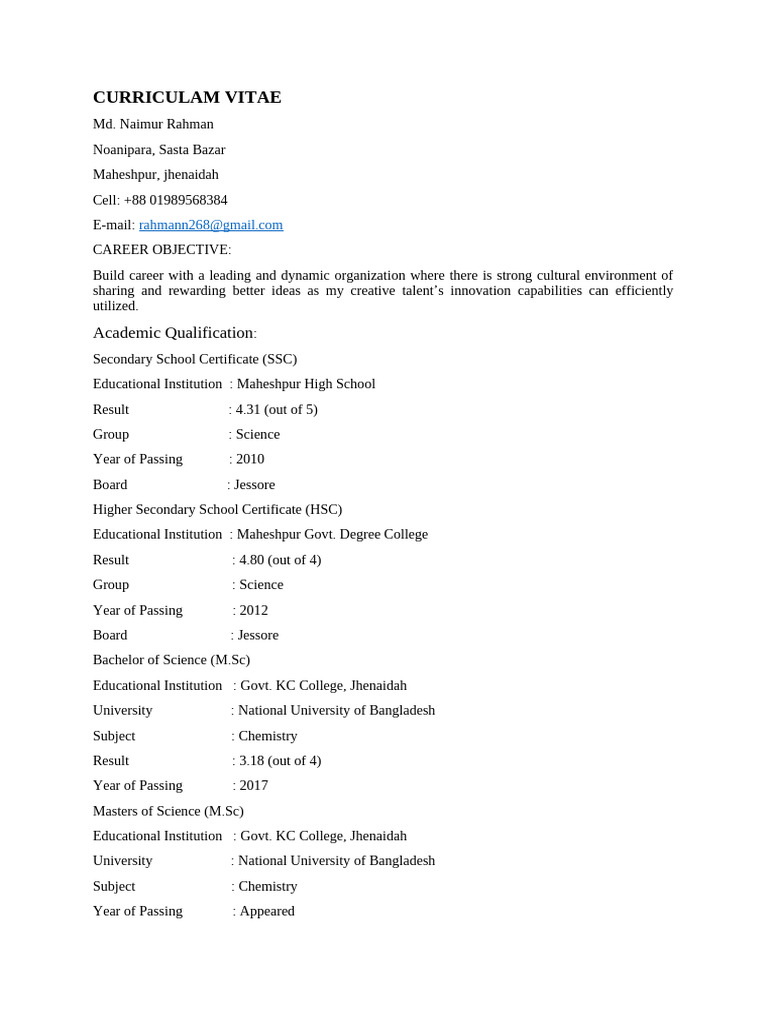 Curriculam Vitae | PDF