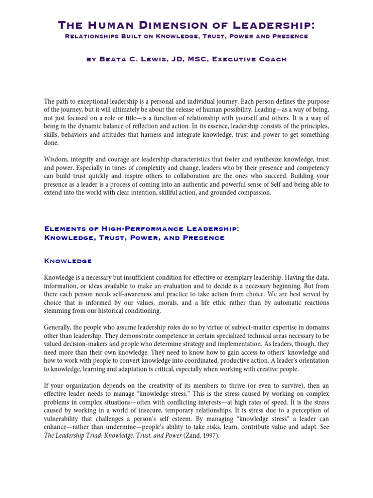 Human Dimension of Leadership | PDF | Power (Social And Political ...