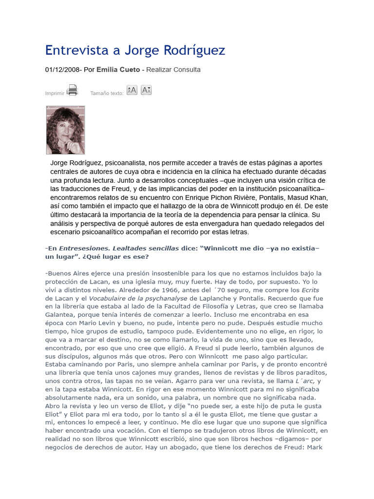 Entrevista A Jorge Rodríguez | PDF | Psicoanálisis | Jacques Lacan