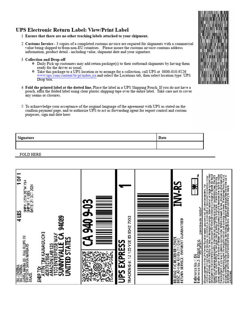UPS Return Label & Shipping Guide | PDF | Value Added Tax | Invoice
