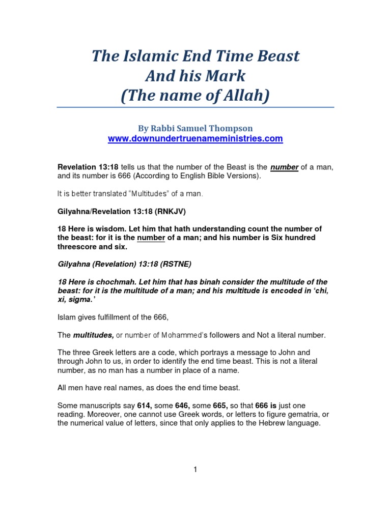 The Islamic End Time Beast and His Mark | PDF | Number Of The Beast ...