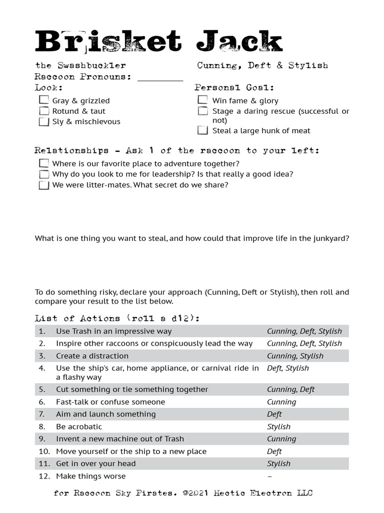 RSP Character Sheets Raccoons | PDF
