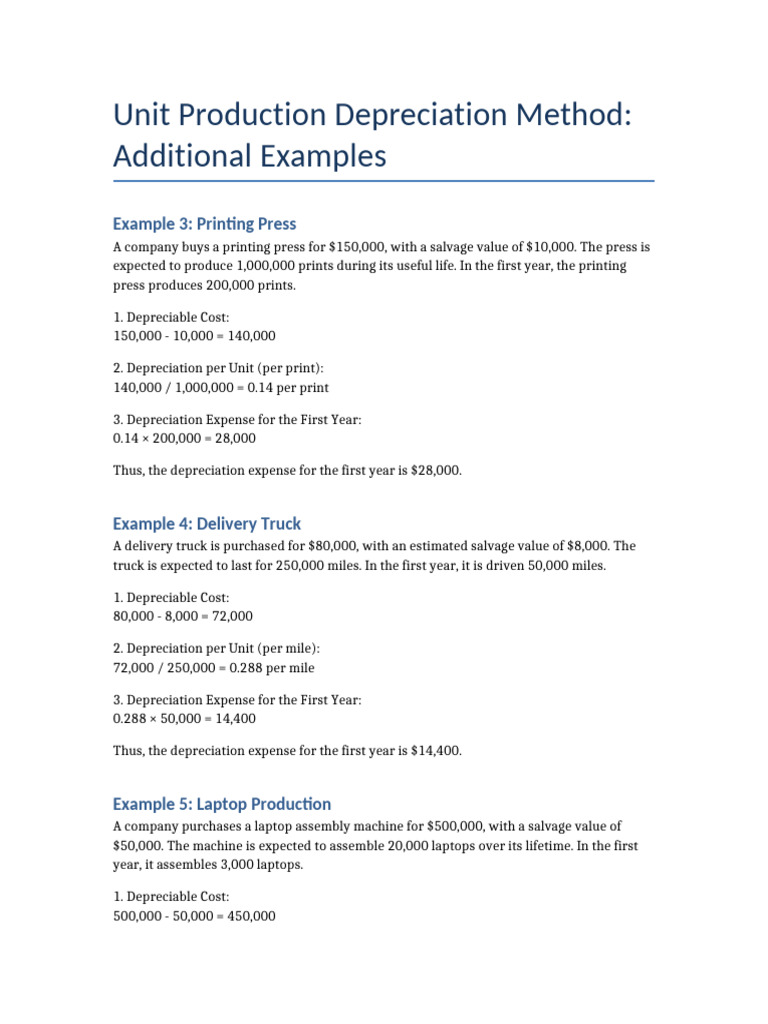 Unit Production Depreciation Examples | PDF