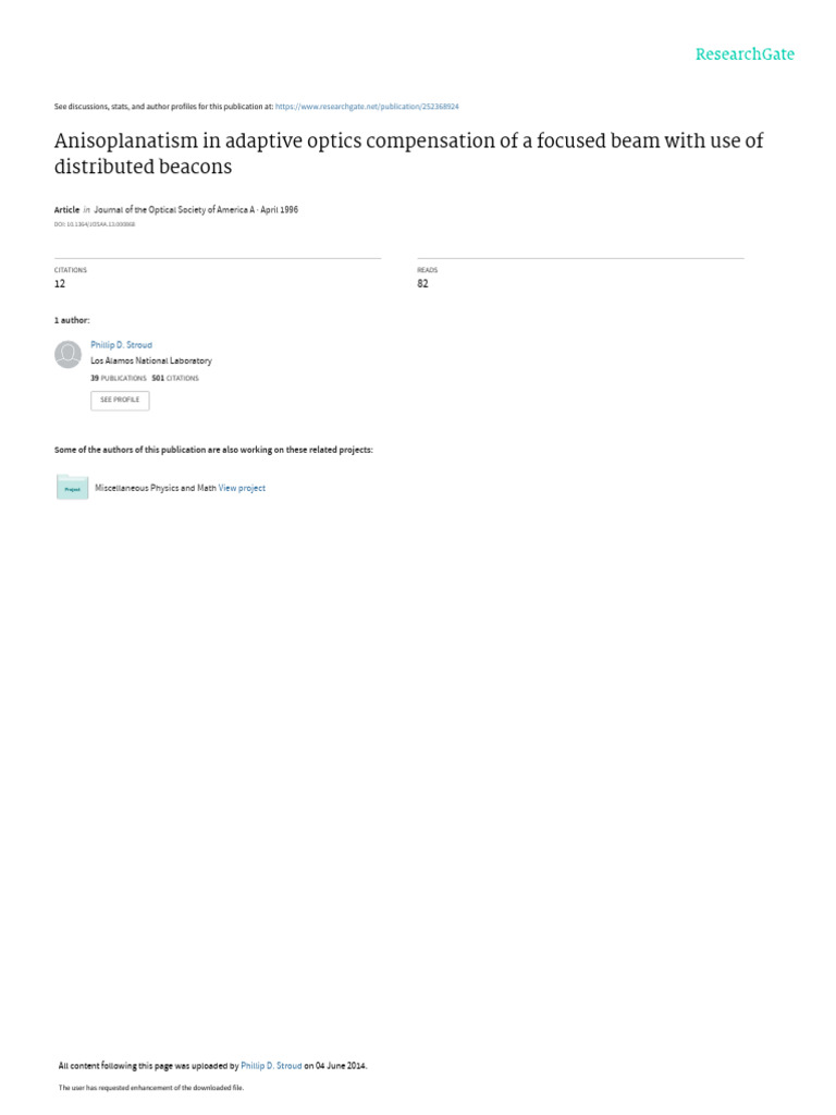 Anisoplanatism in Adaptive Optics Compensation of | PDF | Optics ...