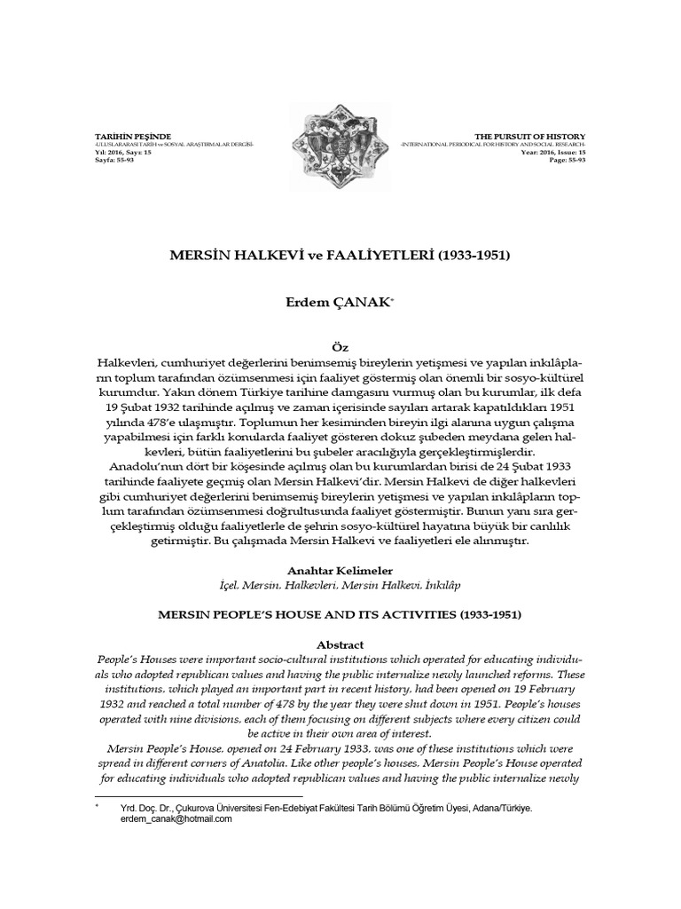 Mers N Halkev Ve Faal Yetler (1933 1951) : TAR H N PE NDE THE Pursuit OF History | PDF