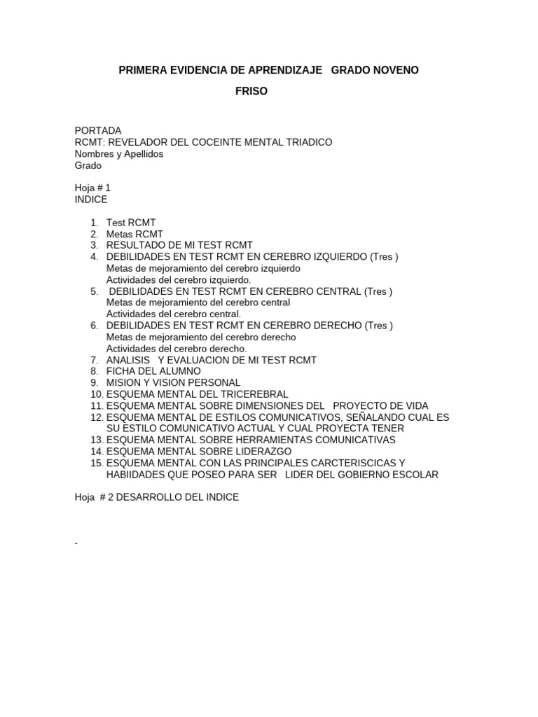 Aprendizaje Grado Noveno: Test RCMT | PDF