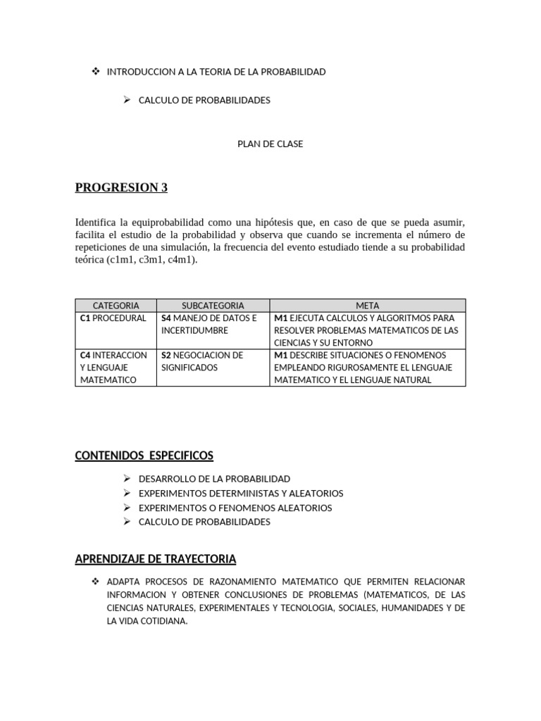 Plan Clase | PDF | Probabilidad | Matemáticas