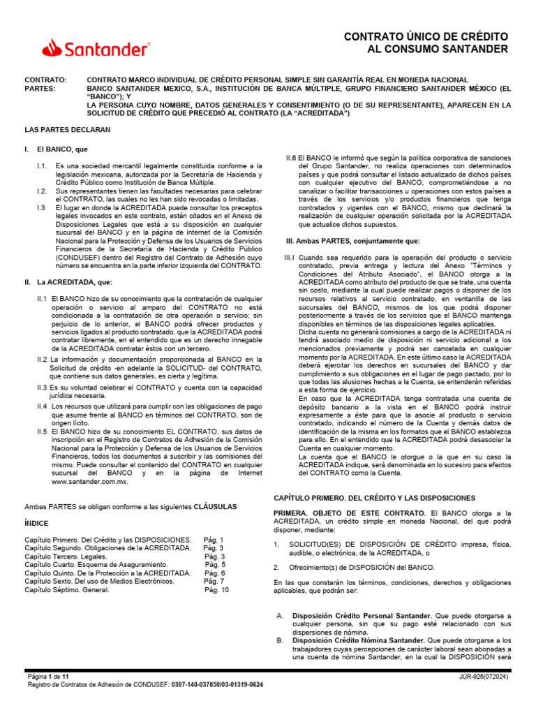 Contrato de Crédito Personal Santander | PDF | Bancos | Póliza de seguros