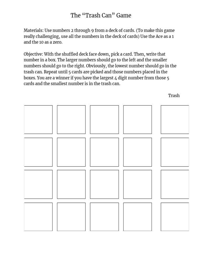 Trash Can Card Game Instructions | PDF