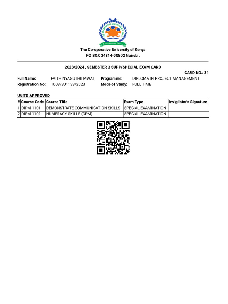 Supp - Special Exam Card | PDF