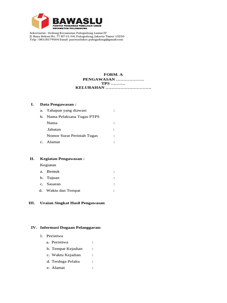 CONTOH FORM A (Kosongan) | PDF