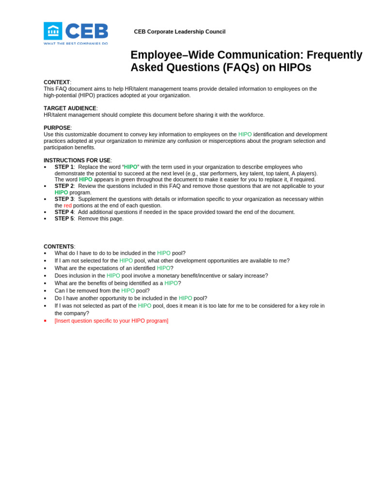 2.3 HIPO Program Frequently Asked Questions | PDF | Incentive | Talent ...