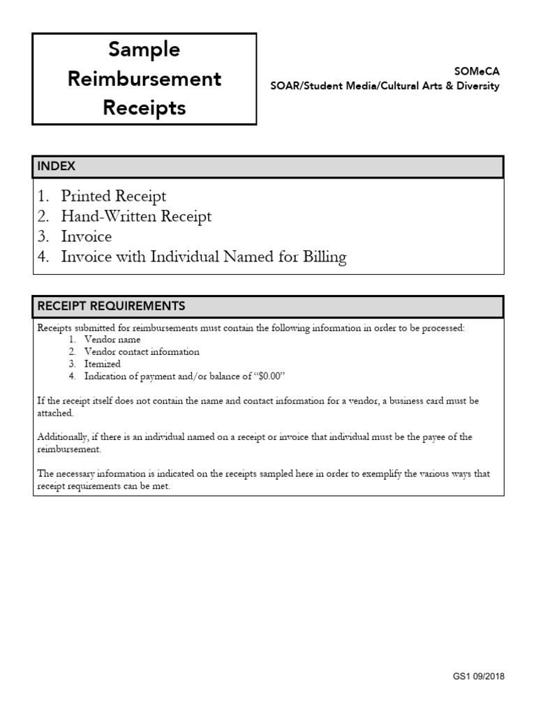Sample Reimbursement Receipts | PDF | Payments | Receipt