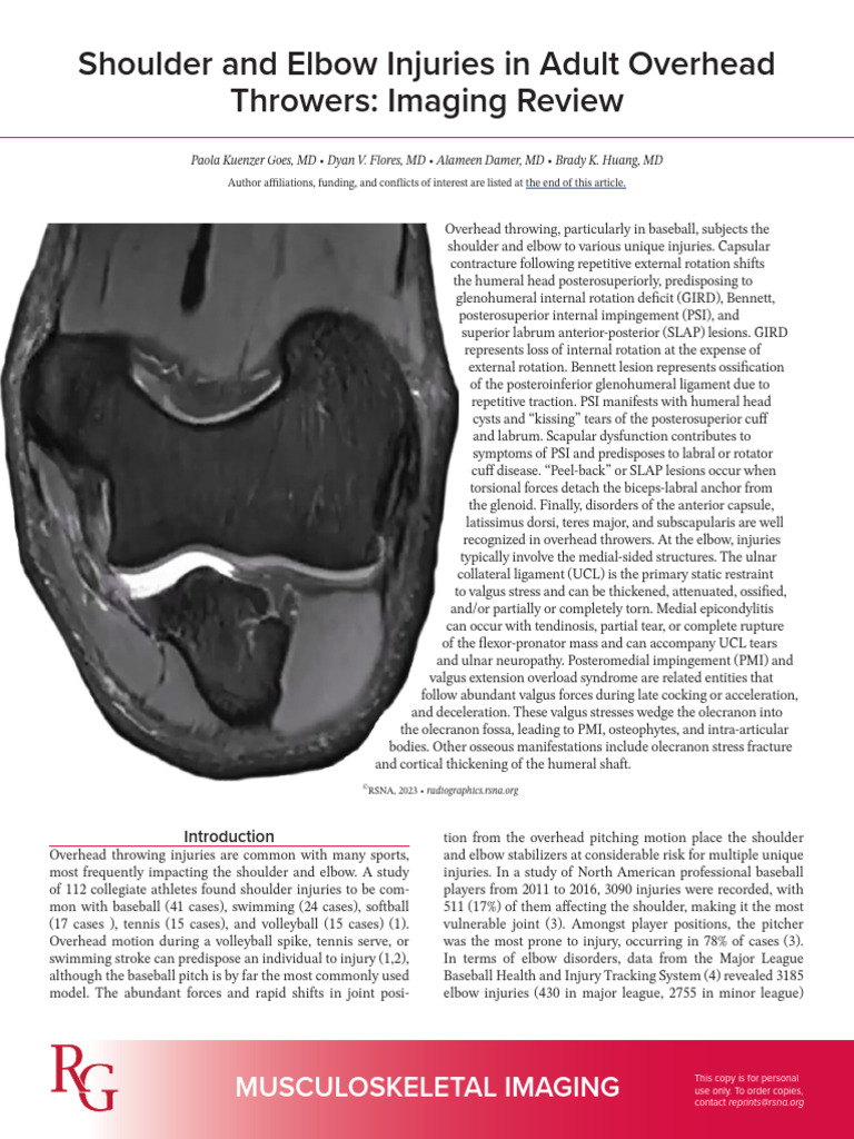 Goes Et Al 2023 Shoulder and Elbow Injuries in Adult Overhead Throwers ...