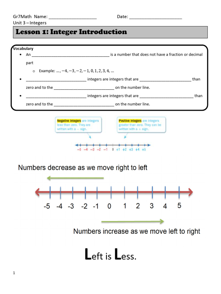 Gr7-Unit 3 Note Packet-Integers-final | PDF | Numbers | Division (Mathematics)