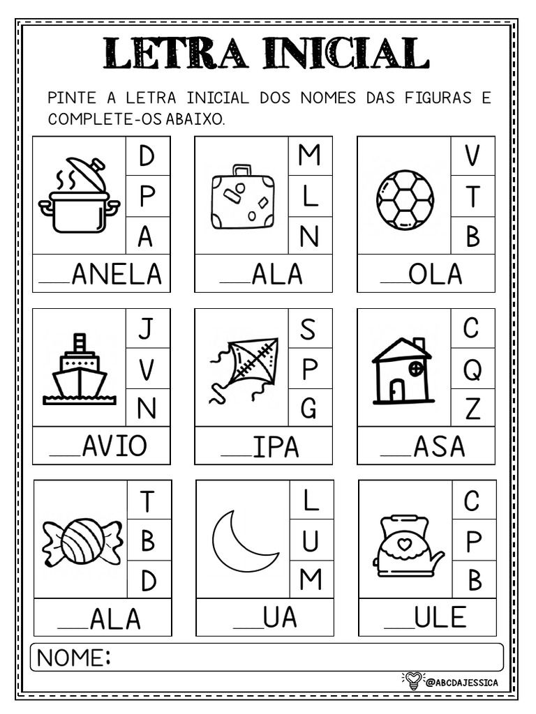 Atividade de Letras Iniciais para Crianças | PDF