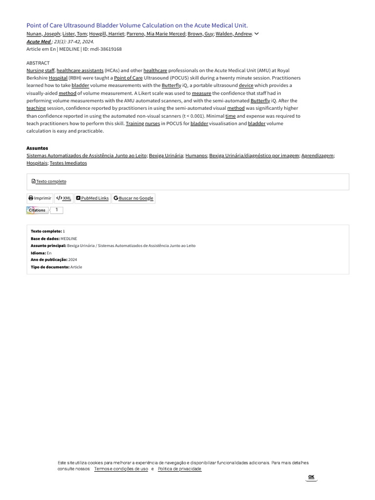 Point of Care Ultrasound Bladder Volume Calculation On The Acute ...