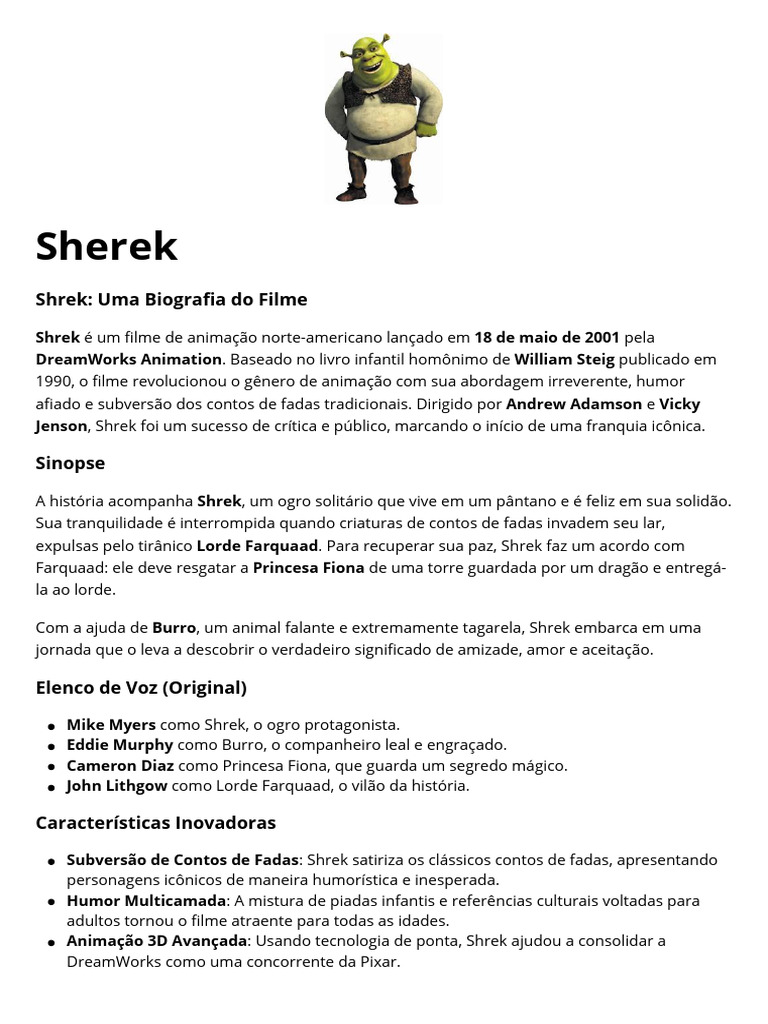 Biografia do Filme Shrek | PDF