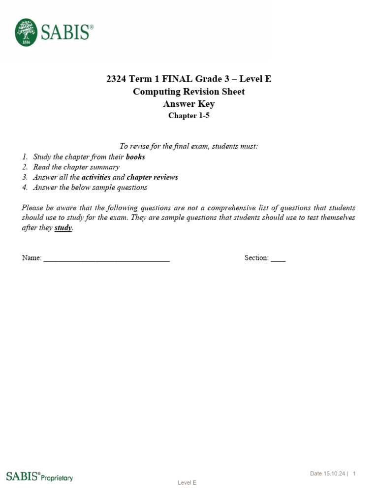 2425 Term 1 Grade 3 Computing Revision Sheet | PDF | Computer Keyboard ...