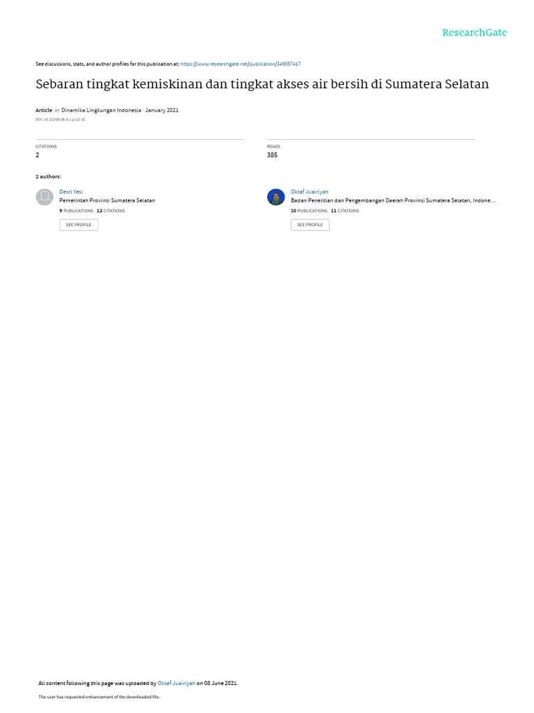 Sebaran Tingkat Kemiskinan Dan Tingkat Akses Air B | PDF