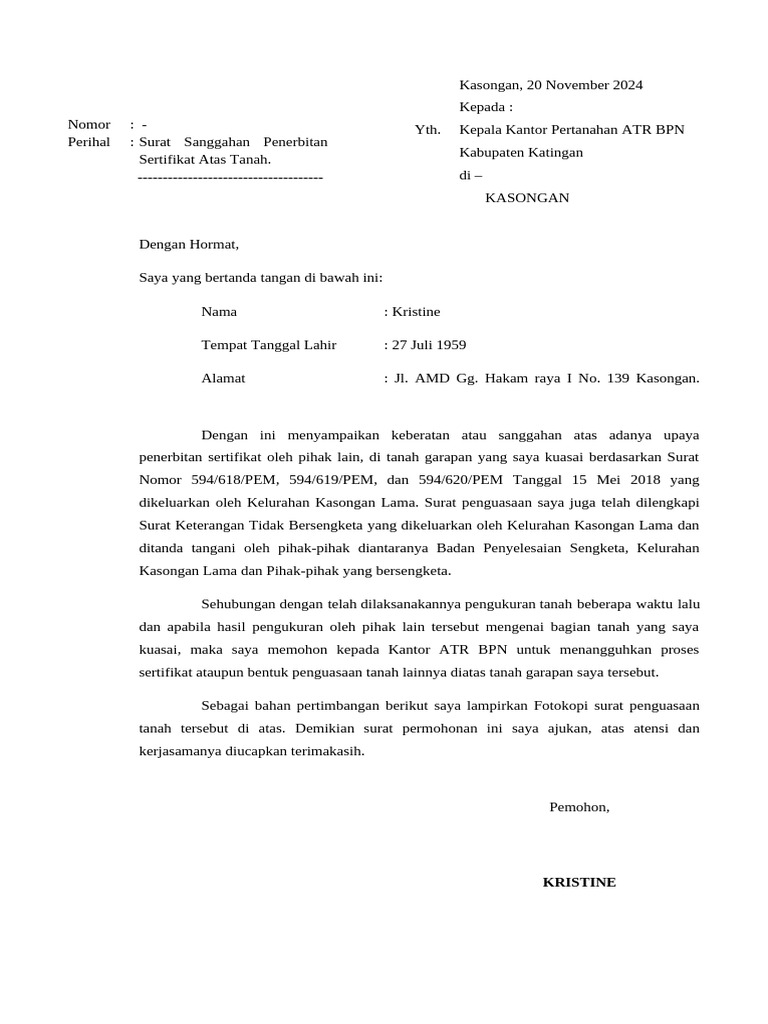 Sanggahan Penerbitan Sertifikat Tanah | PDF