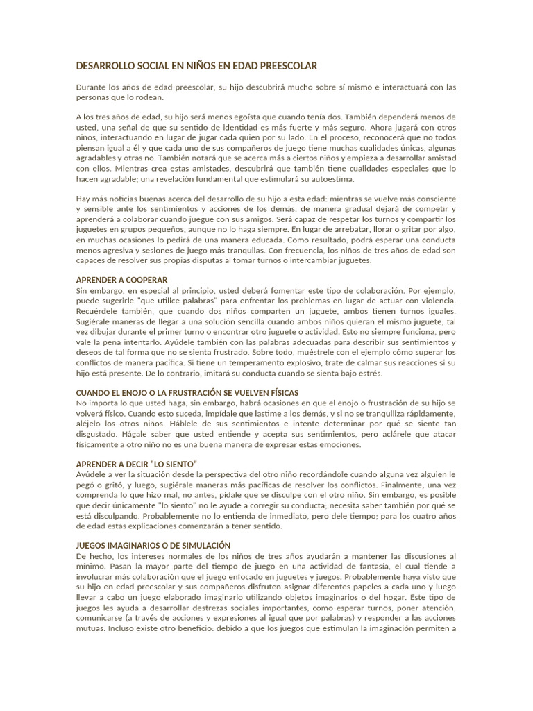 Desarrollo Social en Niños en Edad Preescolar - Word | PDF | Género ...